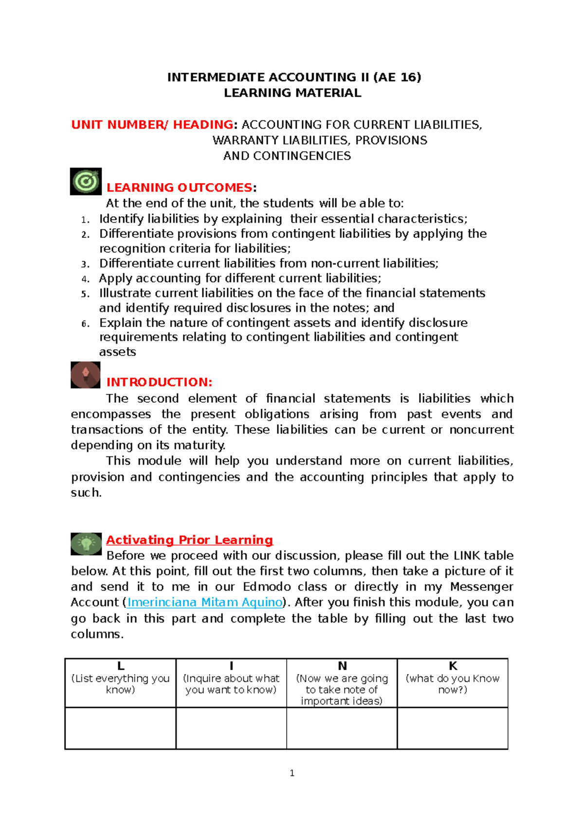 Module On Intermediate Accounting 2 Liabilities Intermediate