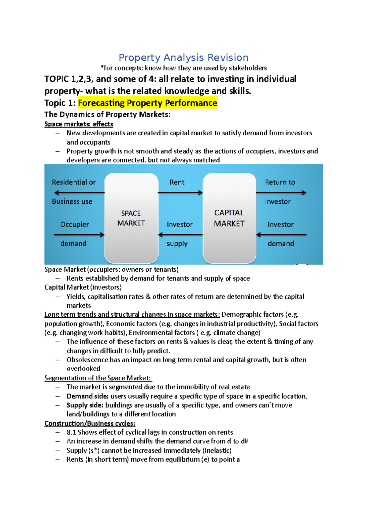 Property Analysis Revision - Topic 1: Forecasting Property Performance ...