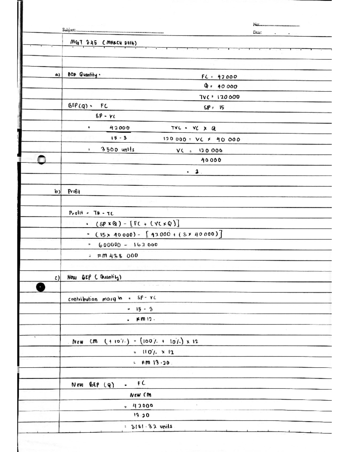 Chapter 5 BEP Past year question - operation management - Studocu