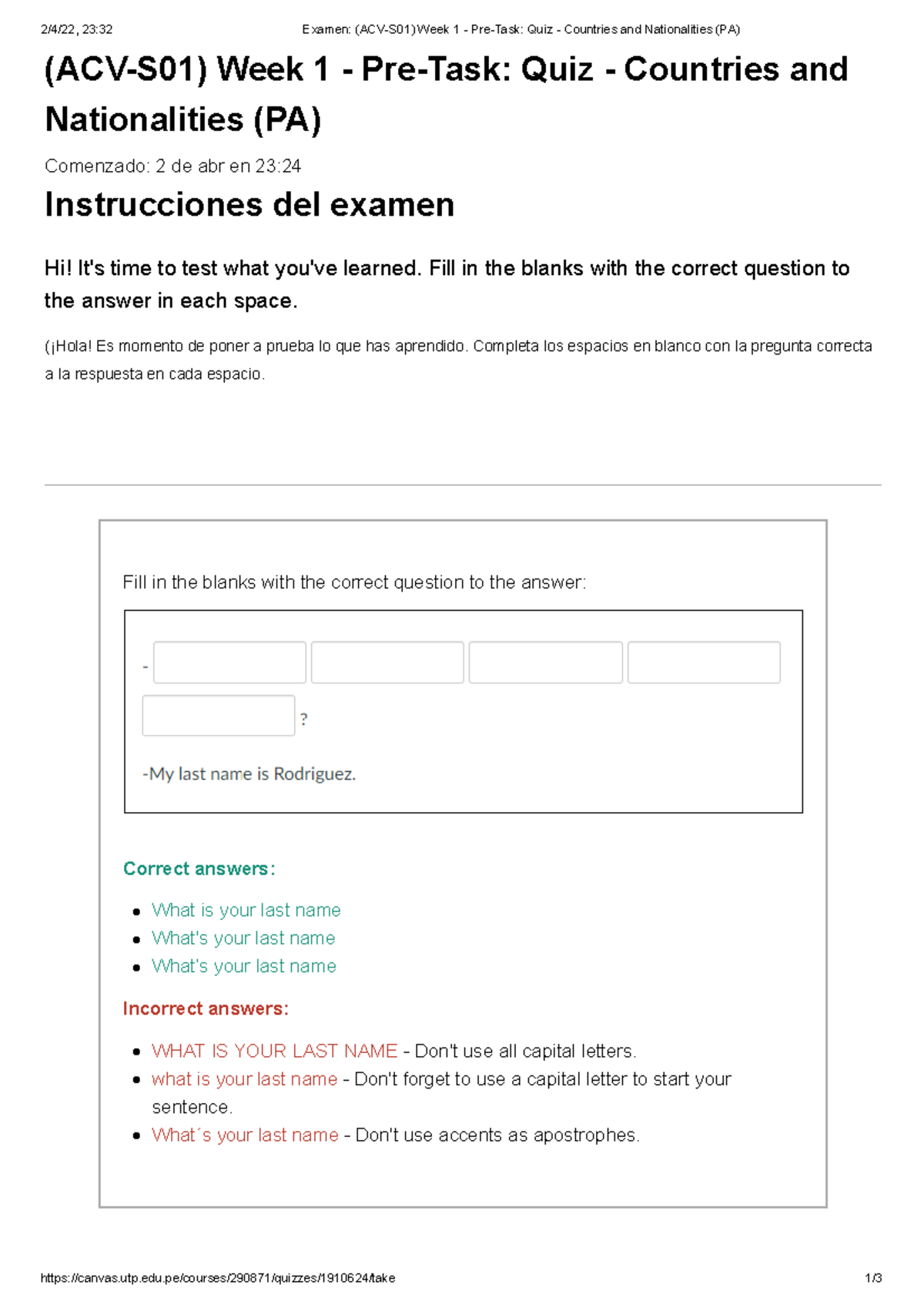 Examen (ACV-S01) Week 1 - Pre-Task Quiz - Countries and Nationalities ...