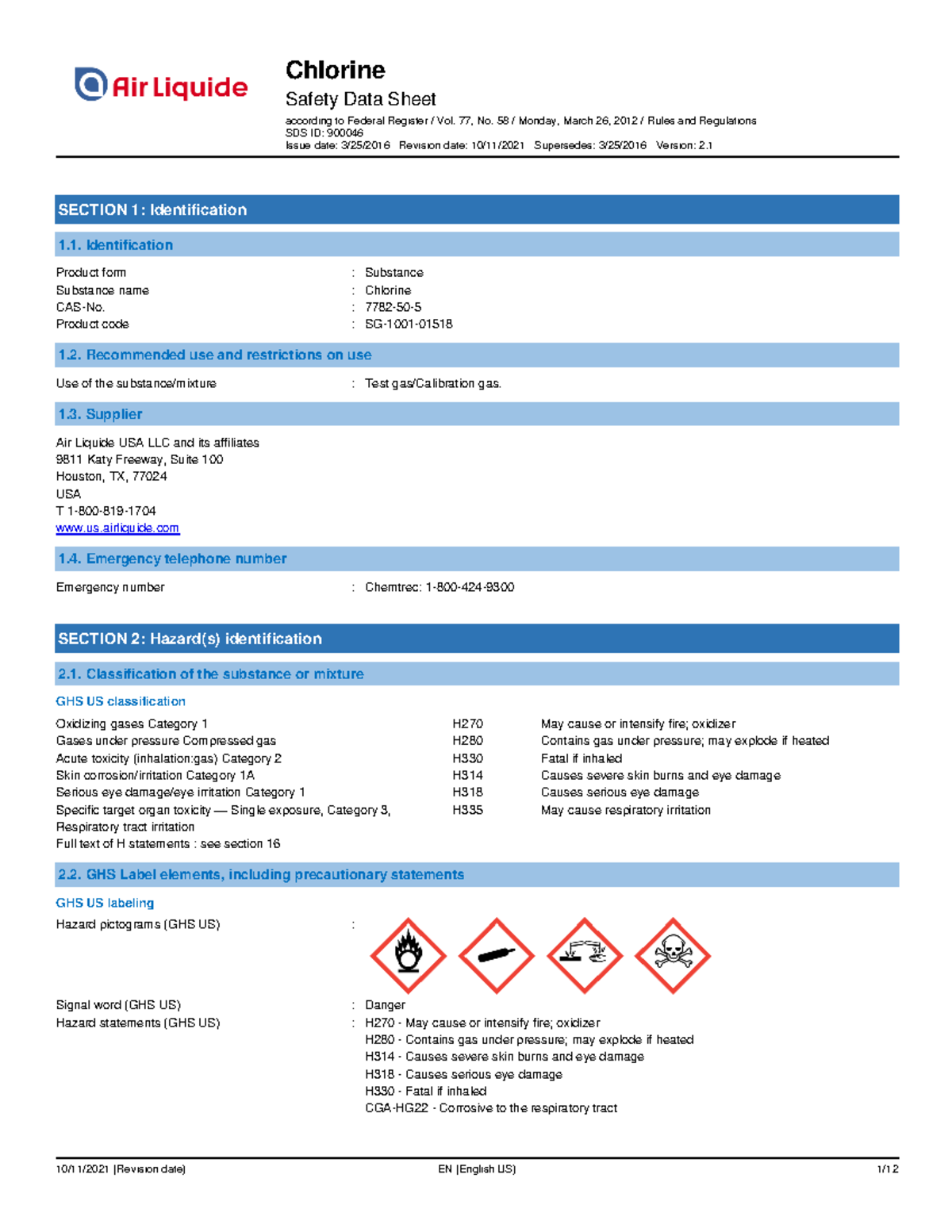 Sdschlorine - sds sheet - Safety Data Sheet according to Federal ...