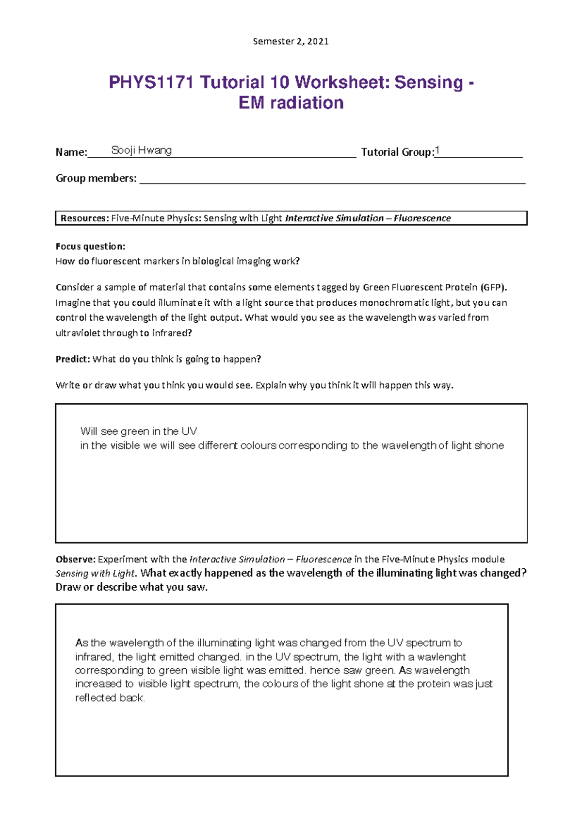PHYS1171 2021s2Tutorial 10 Worksheet - Sensing - EM Radiation ...