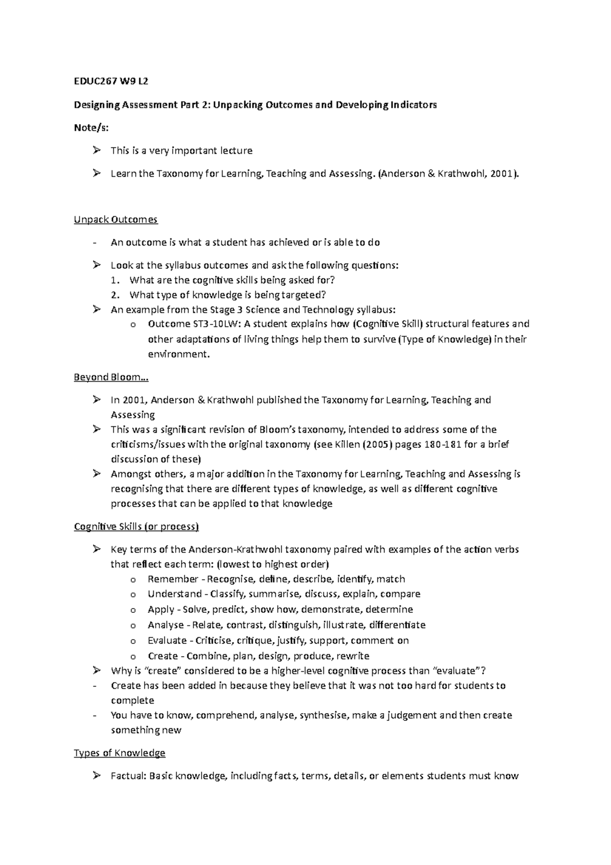 EDUC267 W9 L2 - Detailed lecture notes - EDUC267 W9 L Designing ...