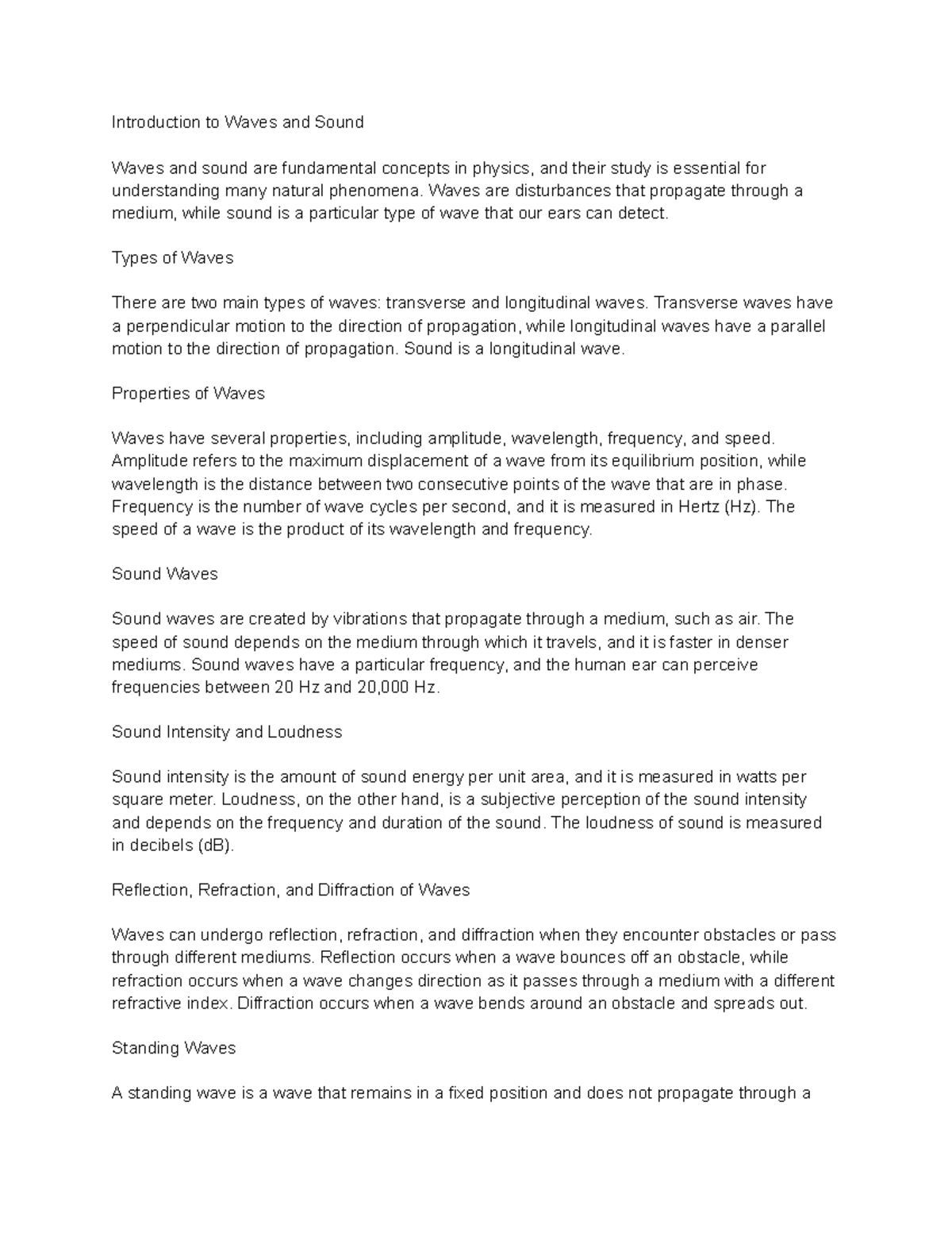 Introduction to Waves and Sound - Studocu