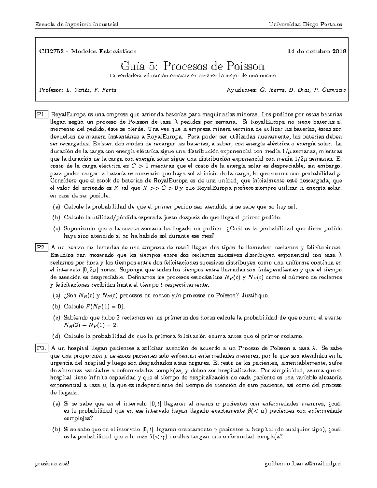 Gu a 5 Procesos de Poisson - Escuela de ingenier ́ıa industrial ...