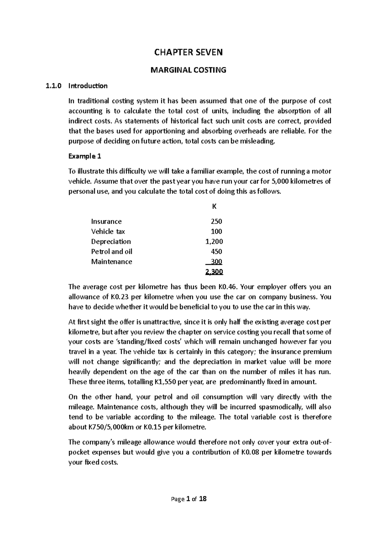 CMA Chapter Seven 2 - good - CHAPTER SEVEN MARGINAL COSTING 1.1 ...