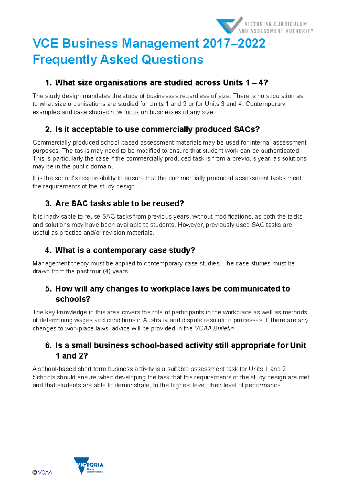 Business Management FAQs - VCE Business Management 2017– Frequently ...