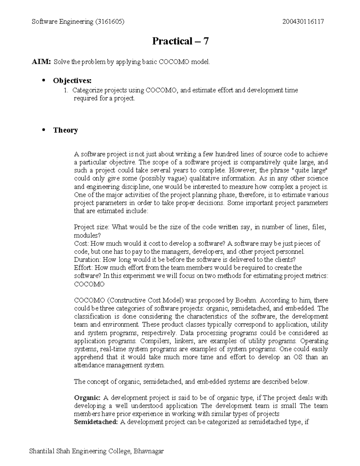 Se pdf - Practical – 7 AIM: Solve the problem by applying basic COCOMO ...