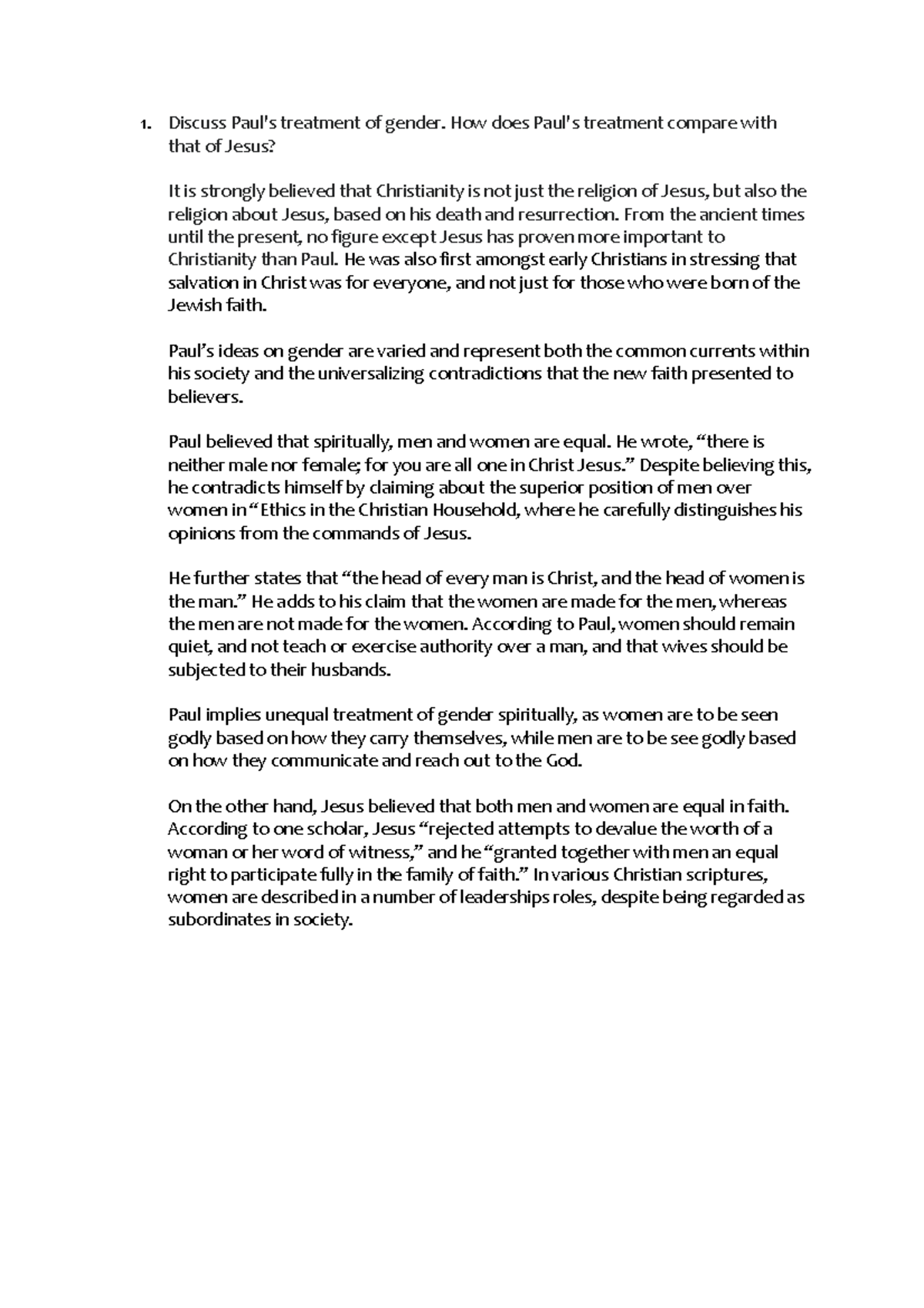 2-jihad - sample answer for quizzes - Discuss Paul's treatment of ...