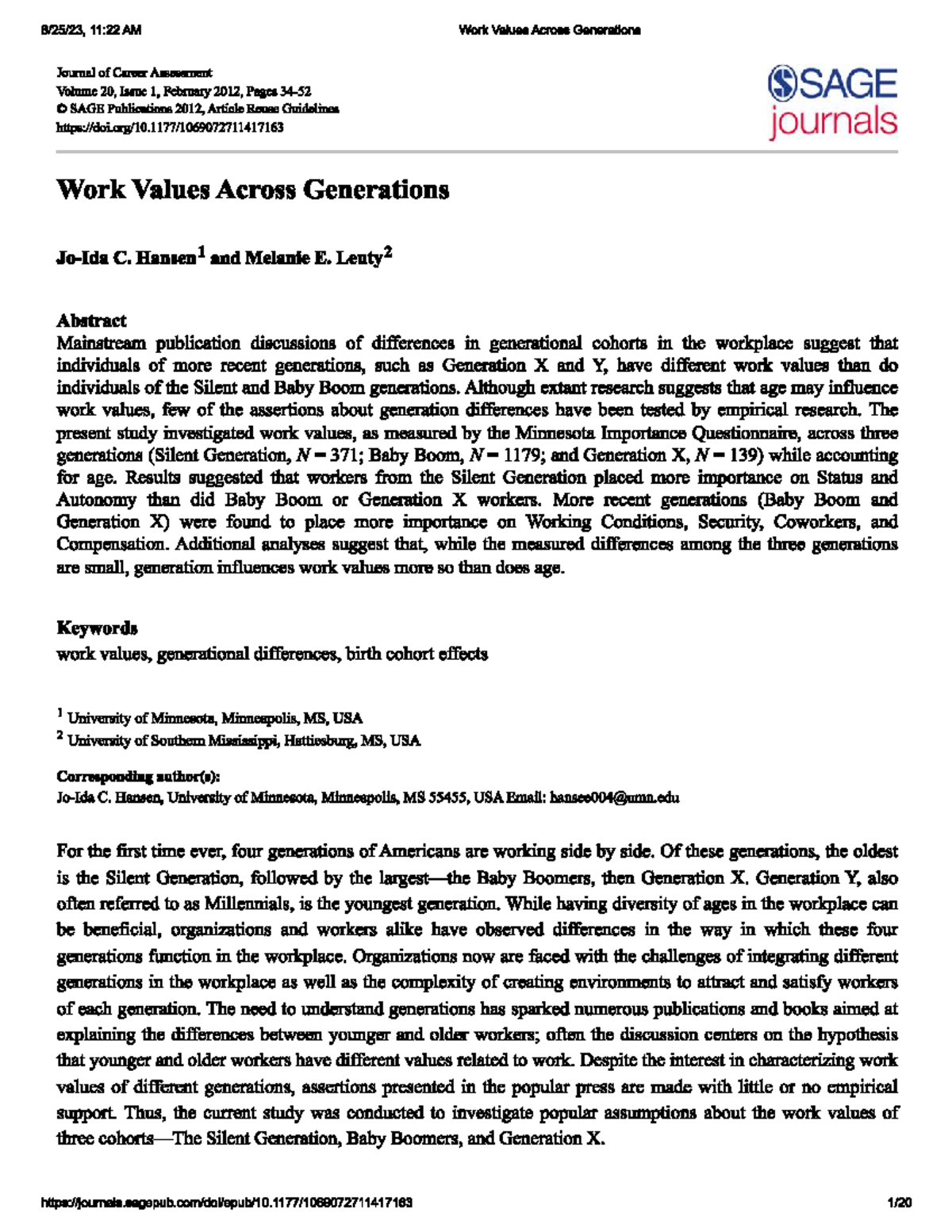 Work values across generations - 11:22 AM Work Values Across ...