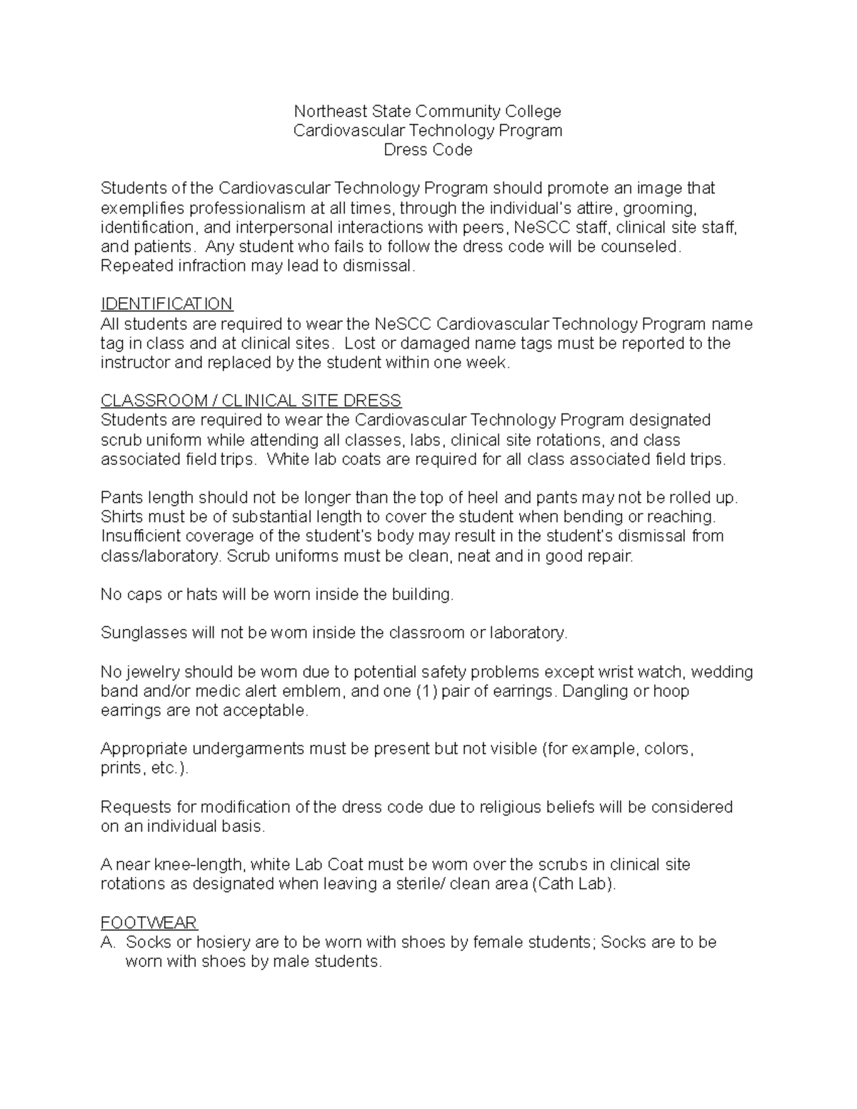 CVT Dress Code - ............... - Northeast State Community College ...