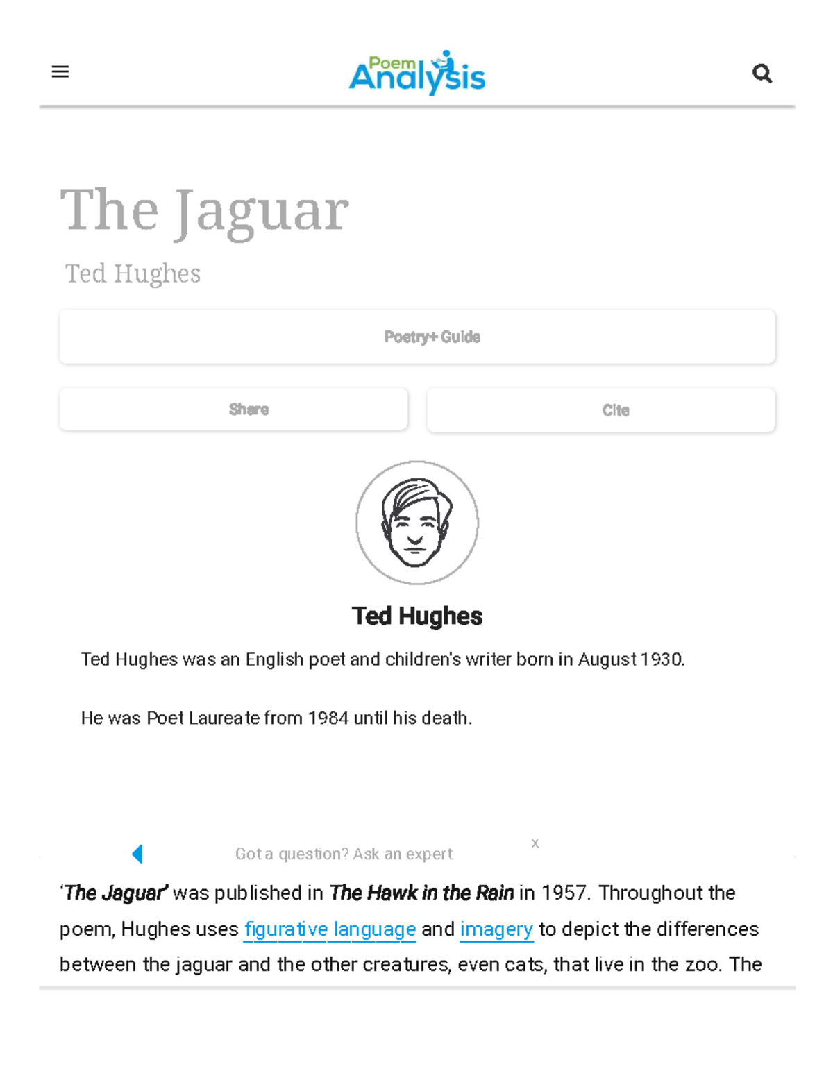 The Jaguar by Ted Hughes - Poem Analysis - ‘The Jaguar’ was published ...