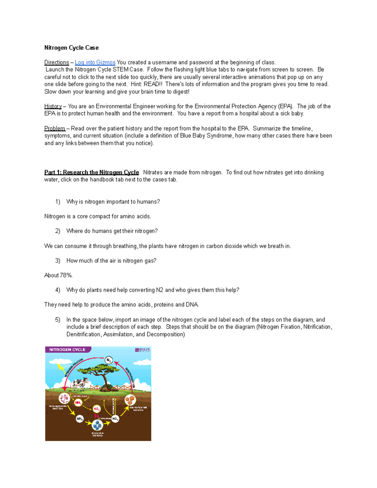 Copy of Nitrogen Cycle Case Gizmo - Nitrogen Cycle Case Directions ...