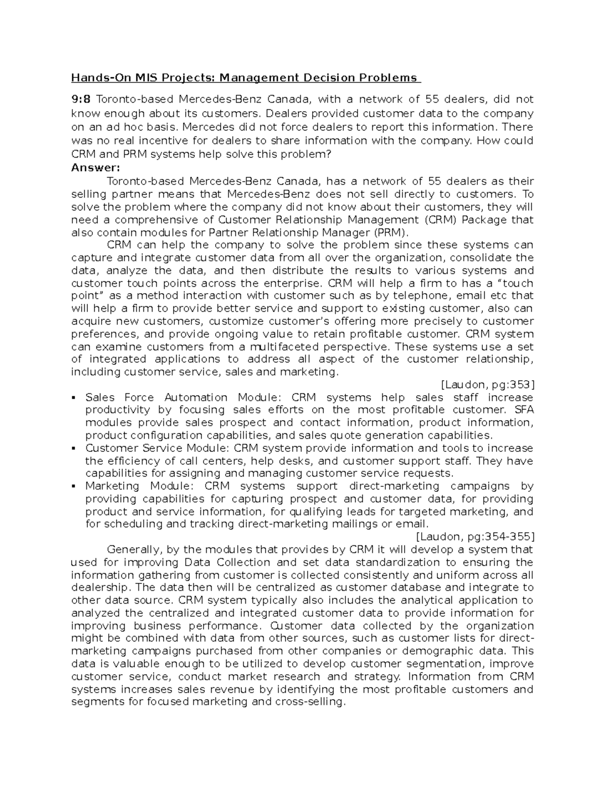 Tugas STI Studi Kasus (Hands On 9 - Hands-On MIS Projects: Management Decision Problems 9:8 ...