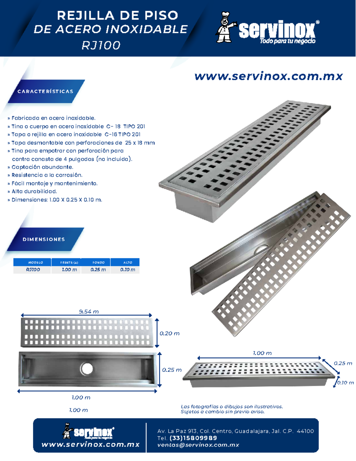 Rejilla a Piso Servinox RJ100 - CARACTERÍSTICAS » Fabricada en acero ...
