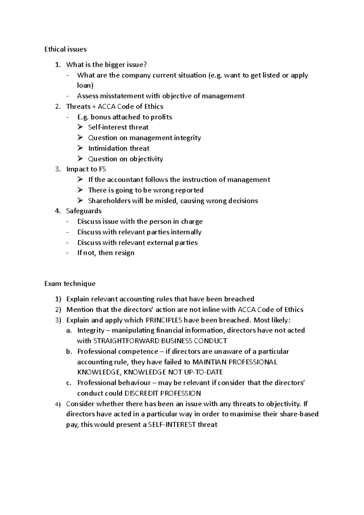 Ethical issues SBR - short ethics notes - Ethical issues What is the ...