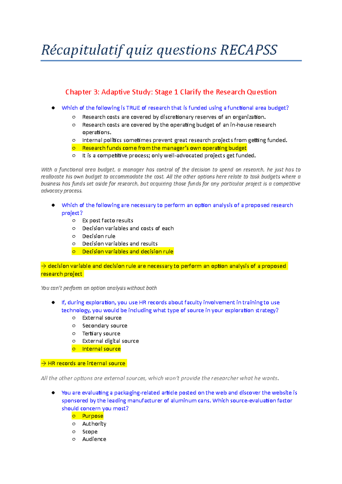 Récapitulatif quiz recapss - Récapitulatif quiz questions RECAPSS ...