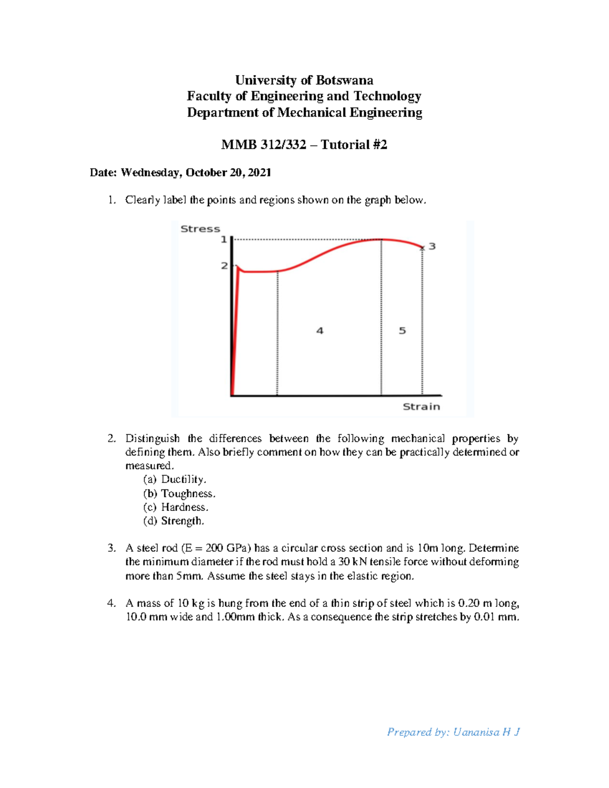 Materials in Engineering Tutorial #2 - Study Questions - Prepared by ...