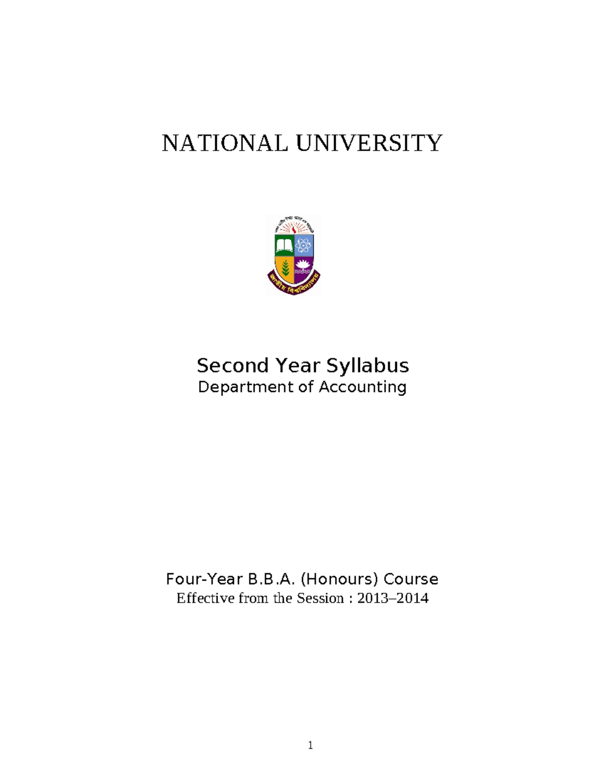 Accounting hounours 2nd year syllabus - NATIONAL UNIVERSITY Second Year ...