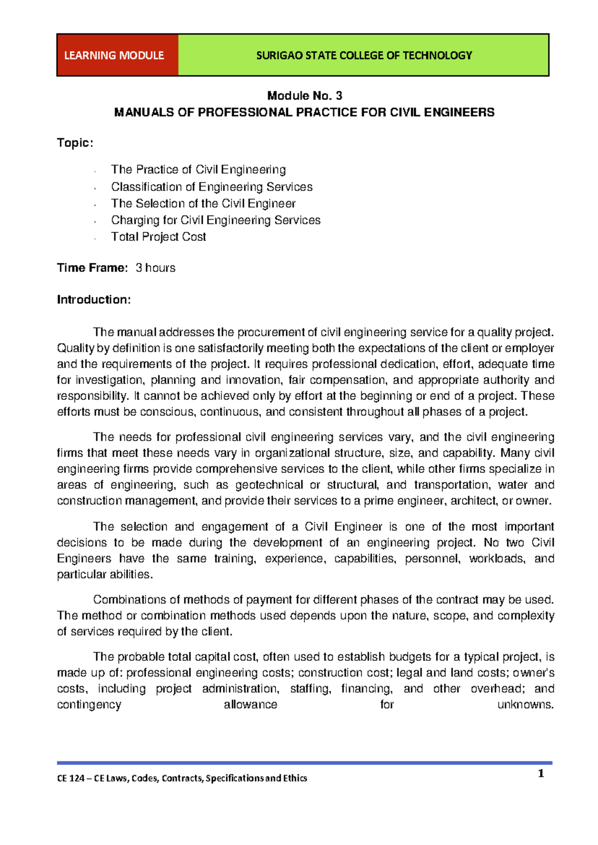 502545715 Module 3 Manuals OF Professional Practice FOR Civil Engineer ...