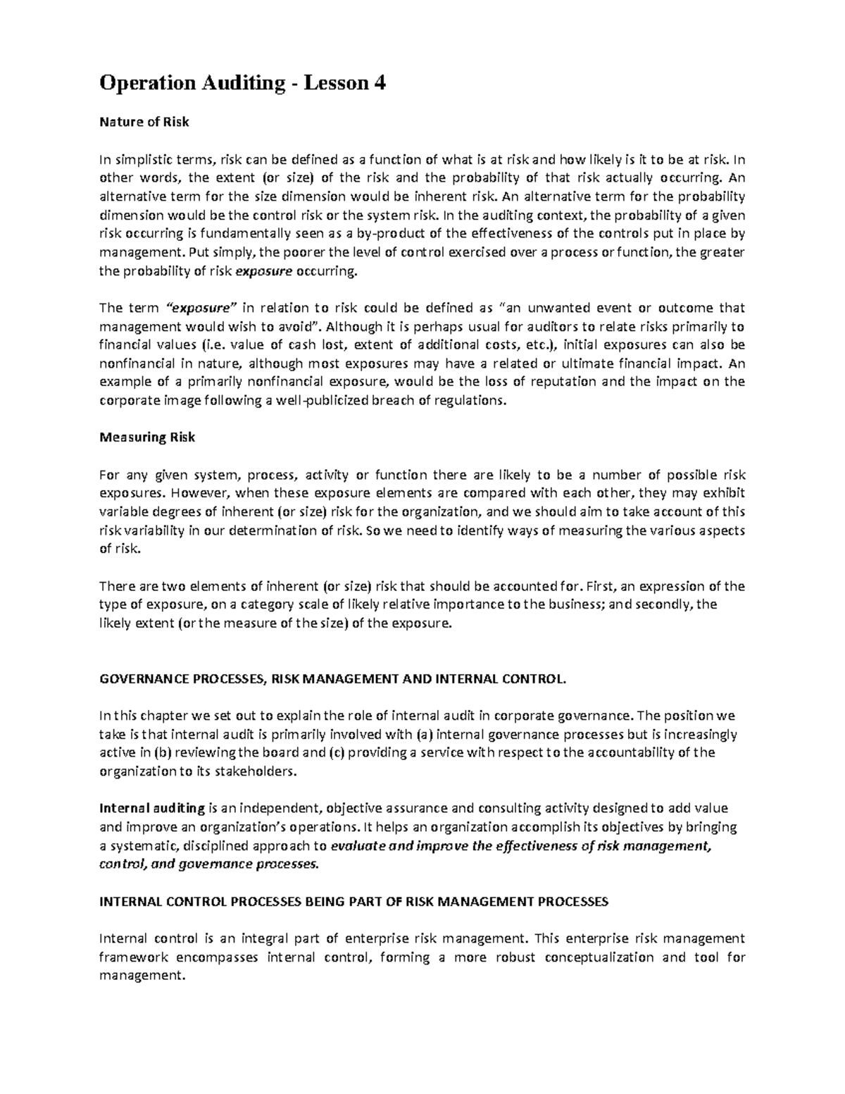 Operations Auditing Lesson 4 and 5 - Operation Auditing - Lesson 4 ...