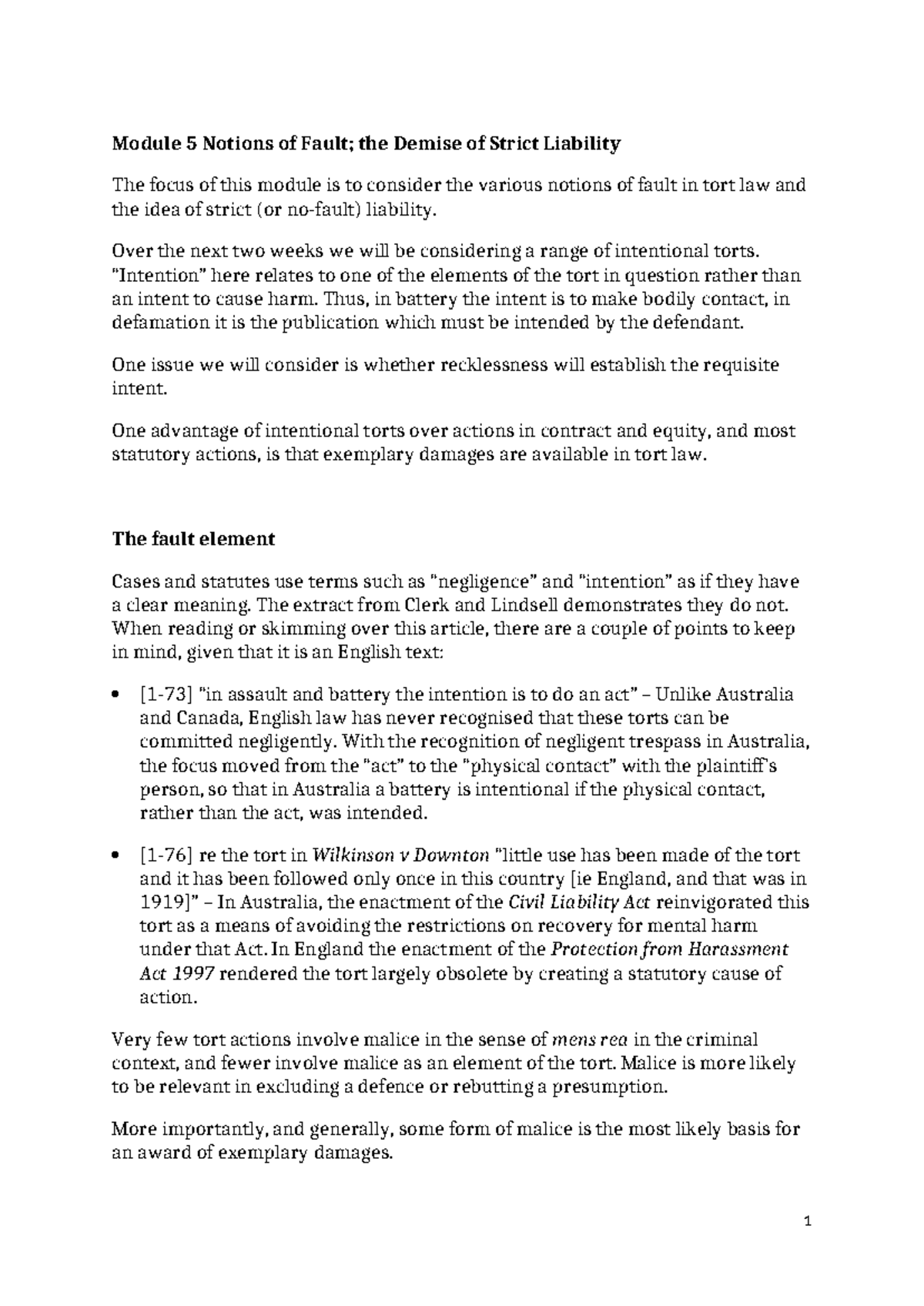 Module 5 Tutorial - Module 5 Notions of Fault; the Demise of Strict ...