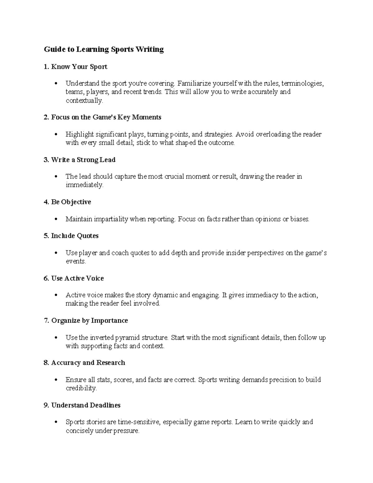 Guides - journlism - Guide to Learning Sports Writing 1. Know Your ...