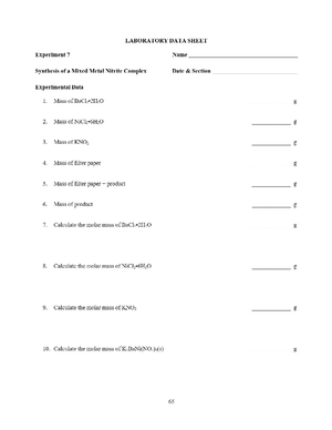 Data Sheet #8 - CHEM 1111 - Studocu