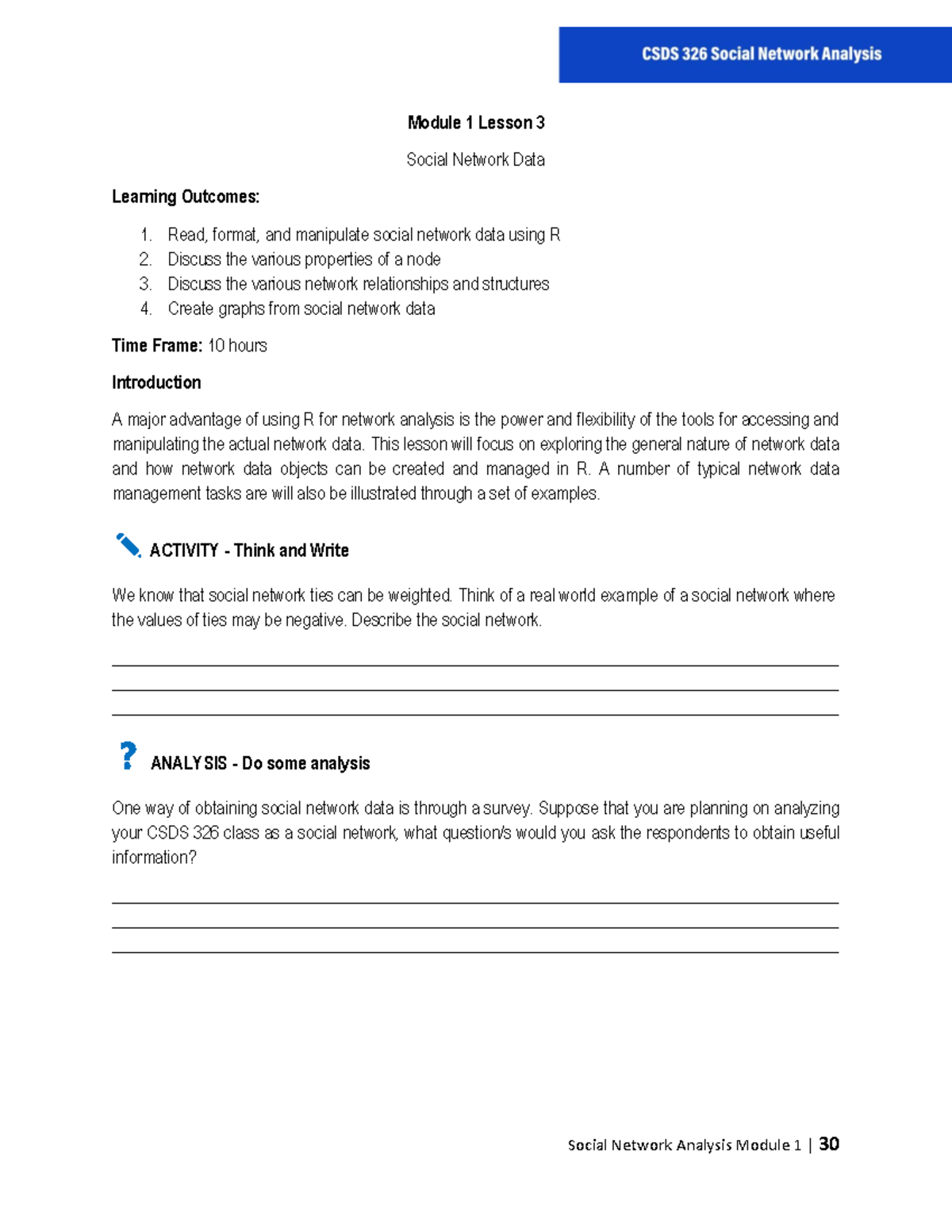 Module 1 Lesson 3 Social Network Data Module 1 Lesson 3 Social Network Data Learning