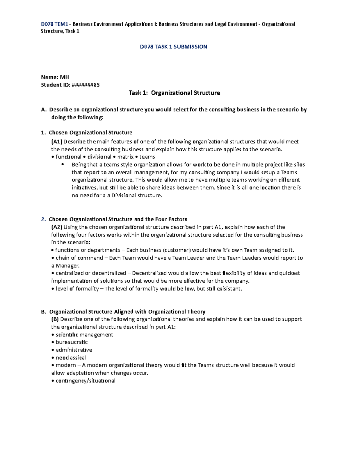 D078 Task 1 - Graded Fully Competent - D078 TEM1 - Business Environment ...