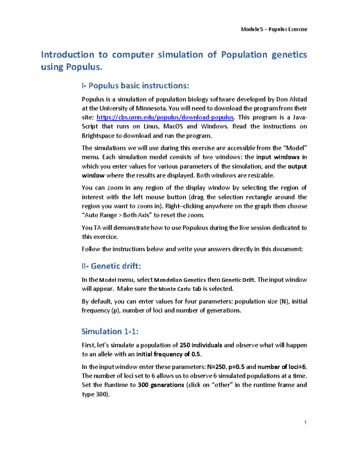 Populus Genetics lab - Introduction to computer simulation of ...