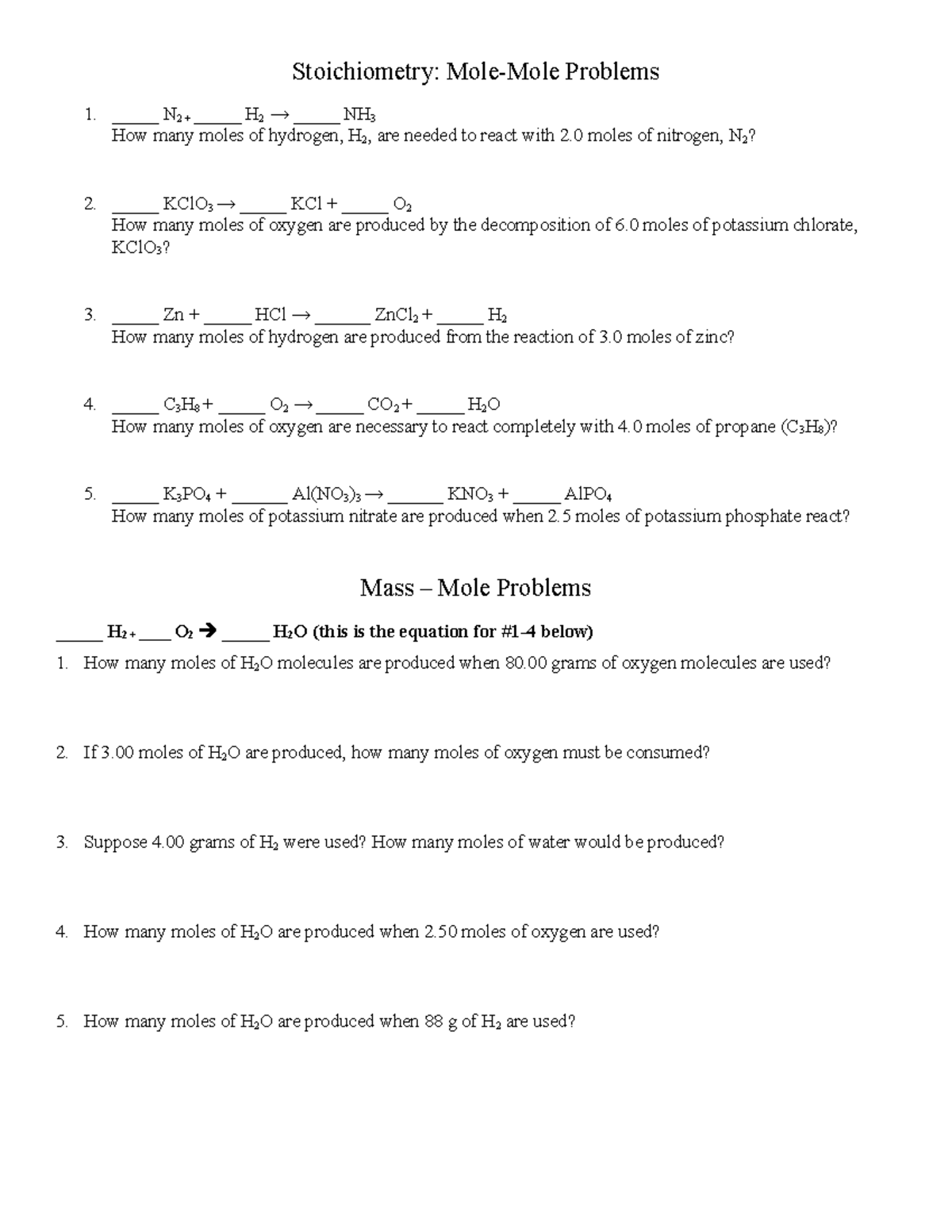 Stoichiometry mole to mole 3 - Stoichiometry: Mole-Mole Problems 1 ...