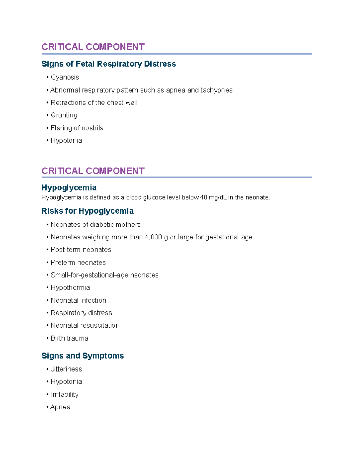 FILE 5798 - Critical points notes for Maternity - CRITICAL COMPONENT ...