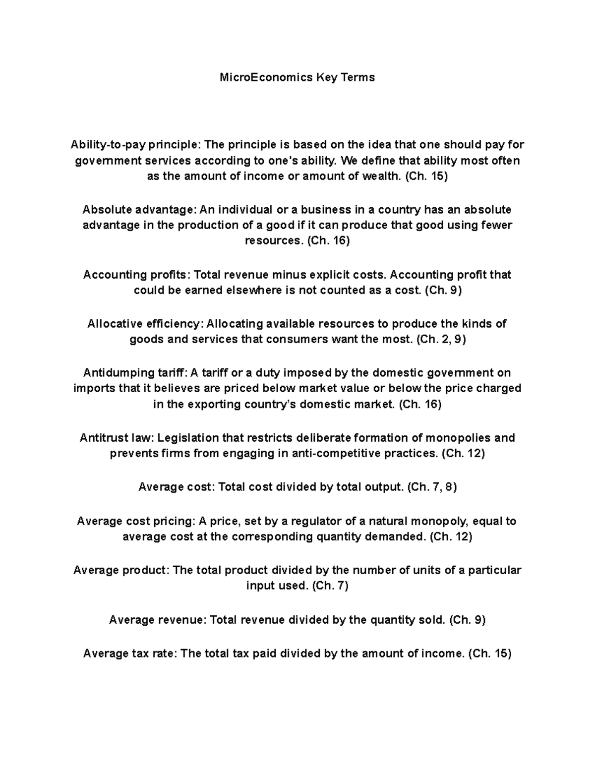 MICROECON CHAPTER 4 - MicroEconomics Key Terms Ability-to-pay principle ...