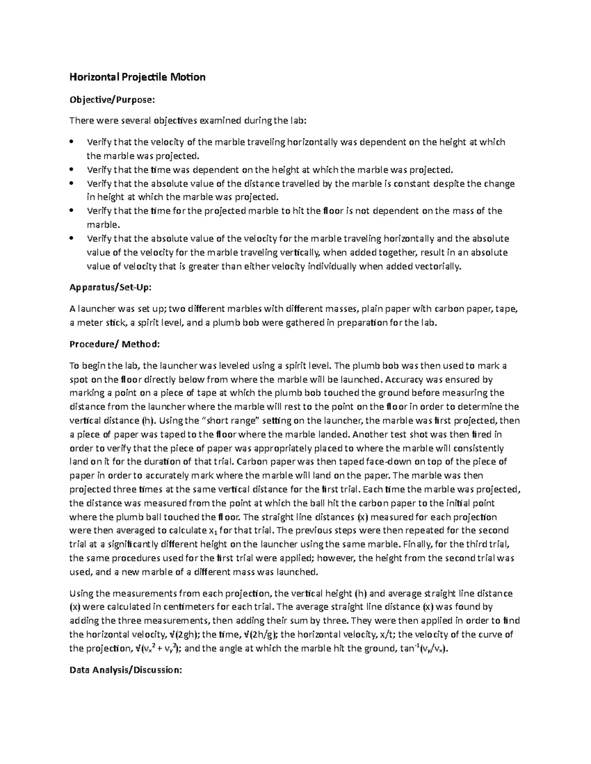 Lab 3 Horizontal Projectile Motion - Horizontal Projectile Motion ...