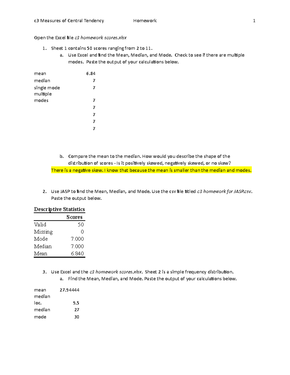 Chap. 3 hw - Homework worked out. - c3 Measures of Central Tendency ...