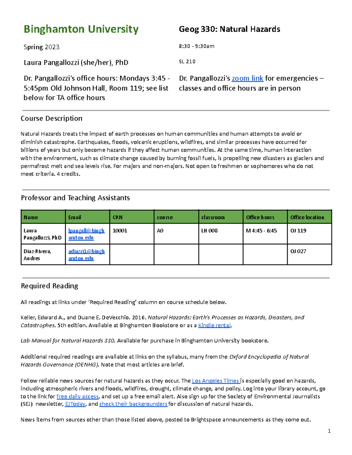 Geog 330 Syllabus 2023 - Binghamton University Geog 330: Natural ...