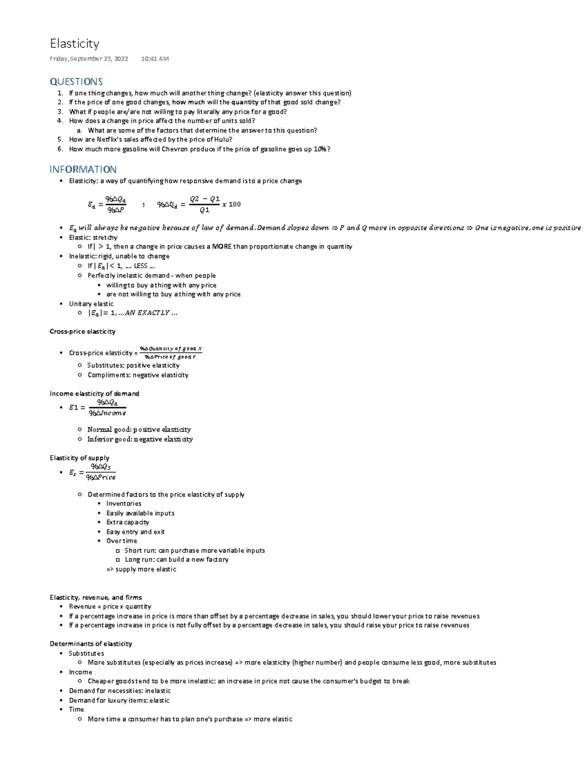 Elasticity - QUESTIONS If one thing changes, how much will another ...