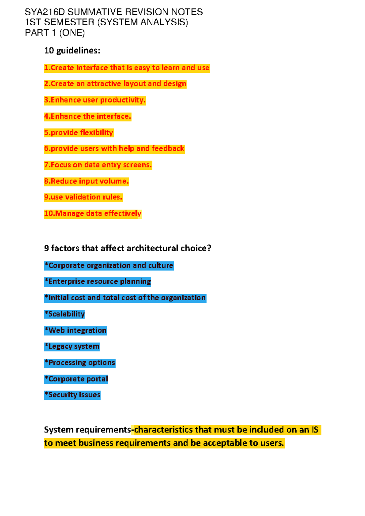 SYA216D Summative Revision notes - 10 guidelines: 1 interface that is ...