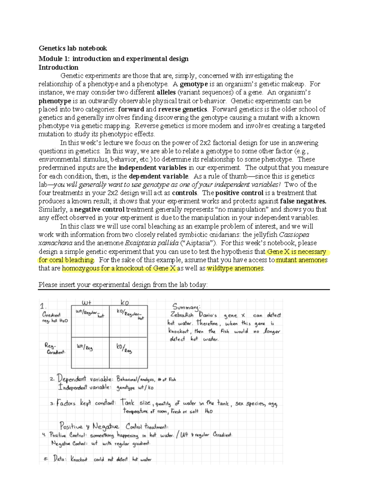 Module 1 Lab notebook introduction and experimental design fall 2022 ...