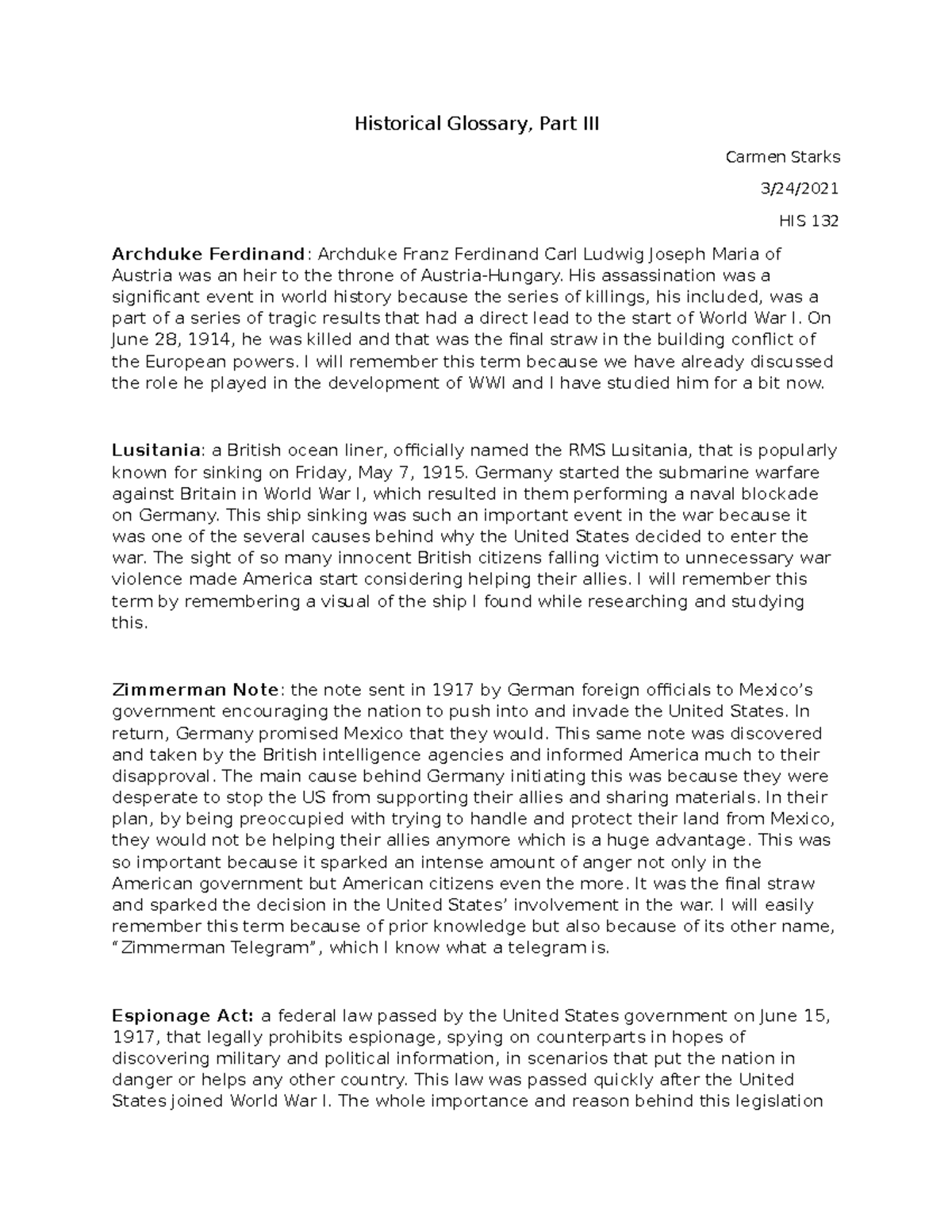 HW #8 - Historical Glossary, Part 3 - Historical Glossary, Part III ...