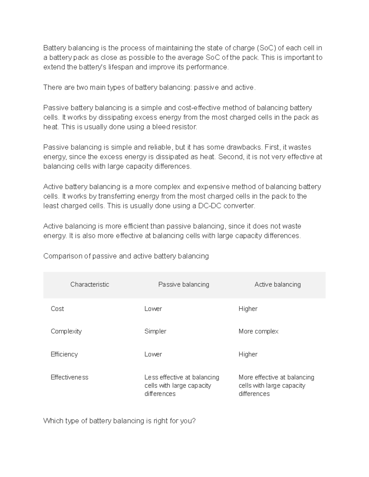 Explain briebly the battery Balancing - Passive Balancing and Active ...