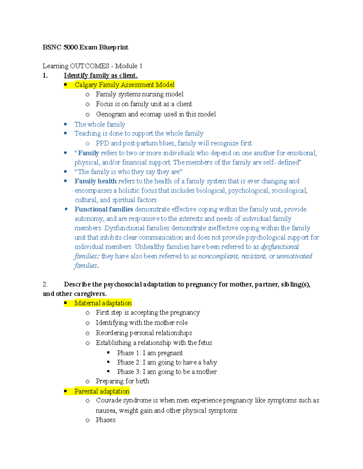 BSNC 5000 Learning Outcomes OB - BSNC 5000 Exam Blueprint Learning ...