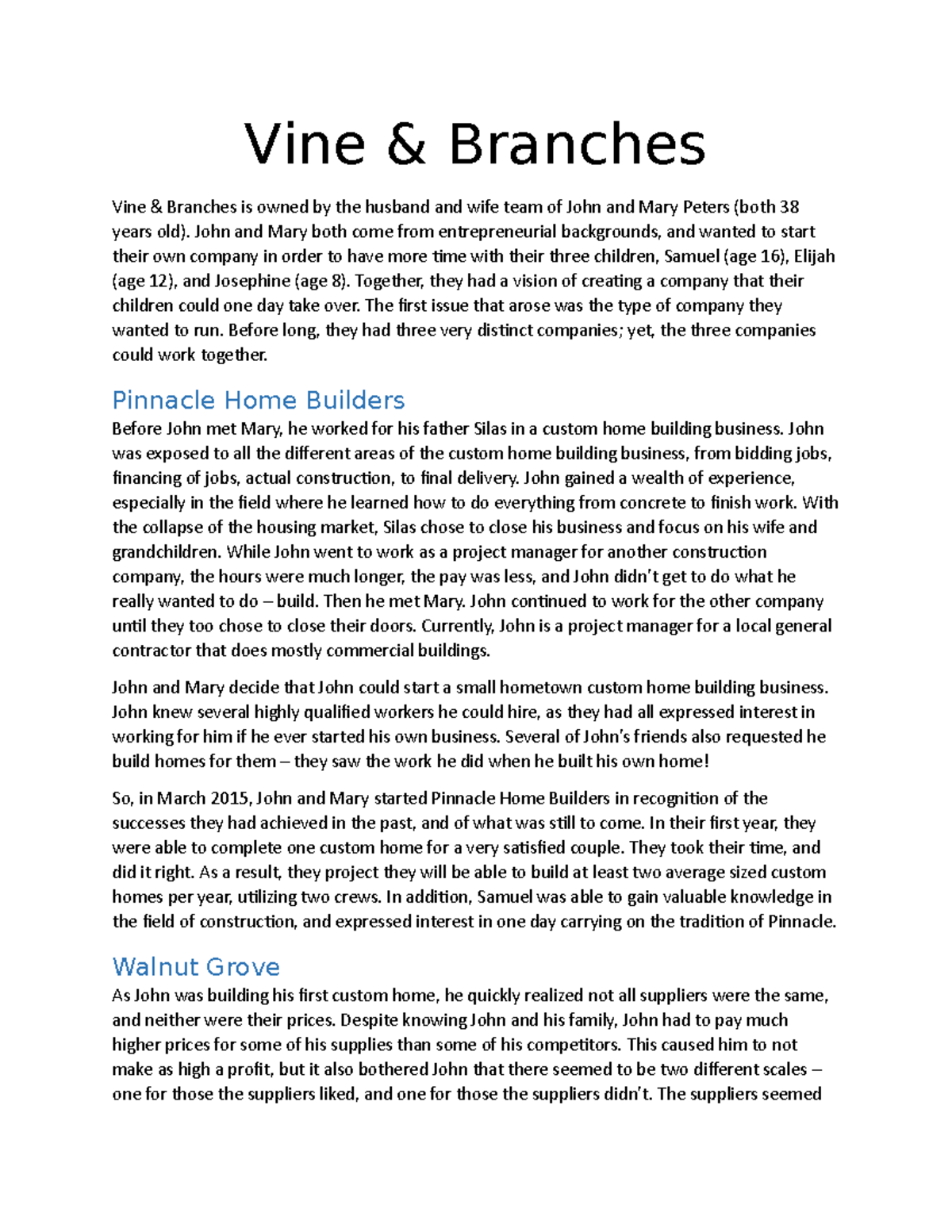 1. Vines and Branches Case Background - Vine & Branches Vine & Branches ...
