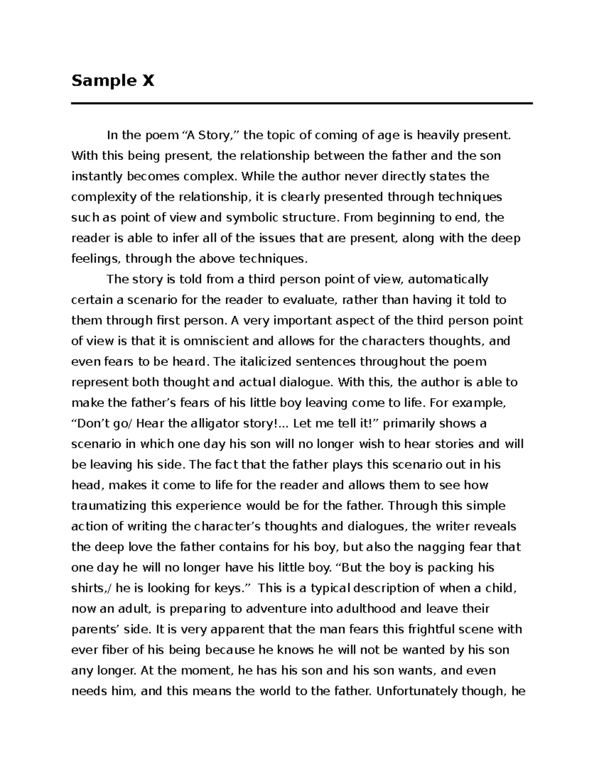 Studentsamplex - Essay based off a provided excerpt. - Sample X In the ...