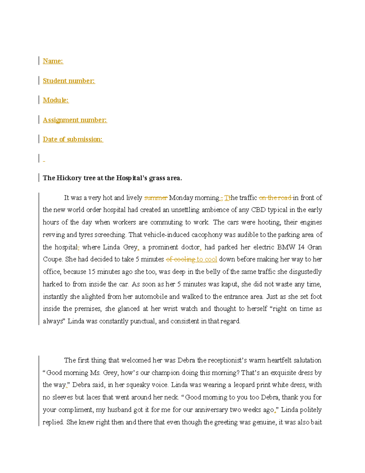 SHort story final - guidelines - Name: Student number: Module ...