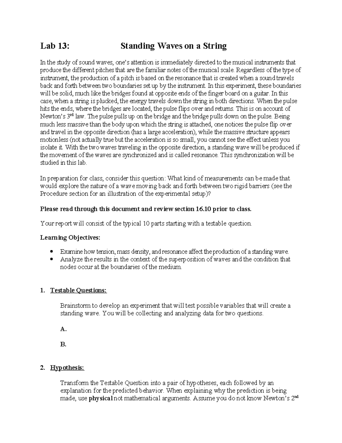 PHY111L Lab 13 Standing waves on a string 3 - Lab 13: Standing Waves on ...