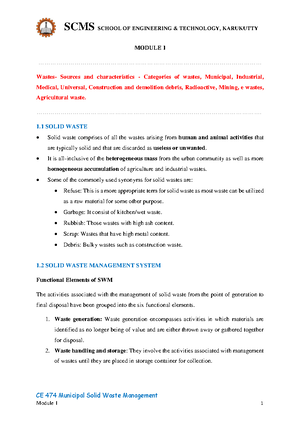 MSW Full note - Lecture notes - MUNICIPAL SOLID WASTE MANAGEMENT Module ...