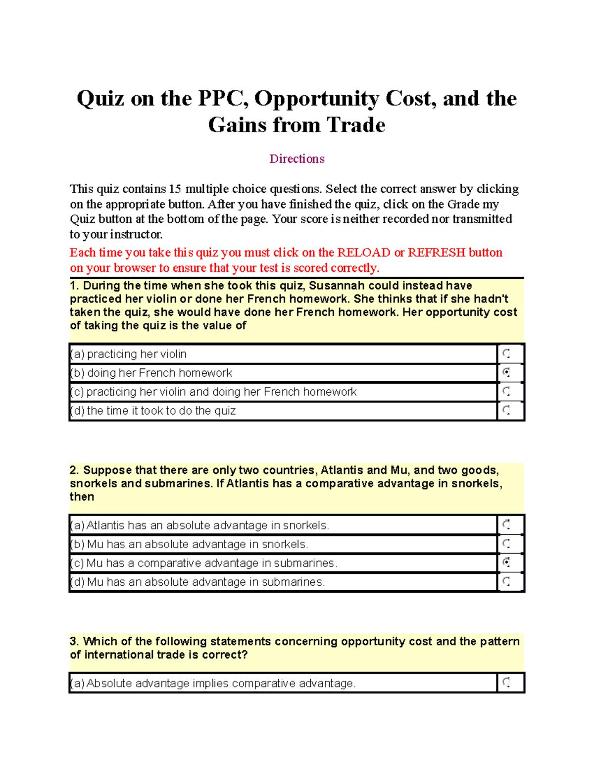 Quiz on the PPC-for prelims - Quiz on the PPC, Opportunity Cost, and ...