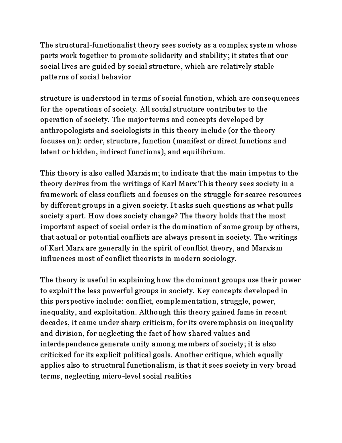 Sociology pt 2 - young - The structural-functionalist theory sees ...